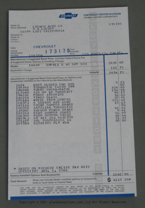 Impala/Caprice/Bel Air Reproduction Window Stickers Impact Printer Printed