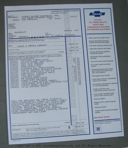 Impala/Caprice/Bel Air Reproduction Window Stickers Impact Printer Printed