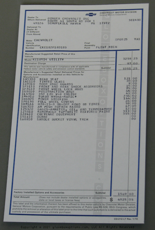 1967-1972 GM Pickup Products - Impact Printed Reproduction SPID, Window ...